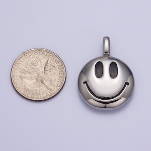 Round Emoticon Face Stainless Steel Charm Pendant in Gold & Silver ...