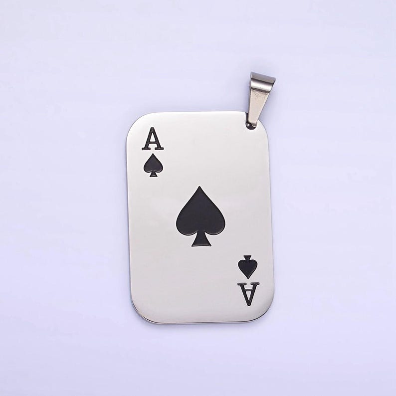 Stainless Steel Heart Ace Playing Card Charm Ace of Spade Poker Pendant ...