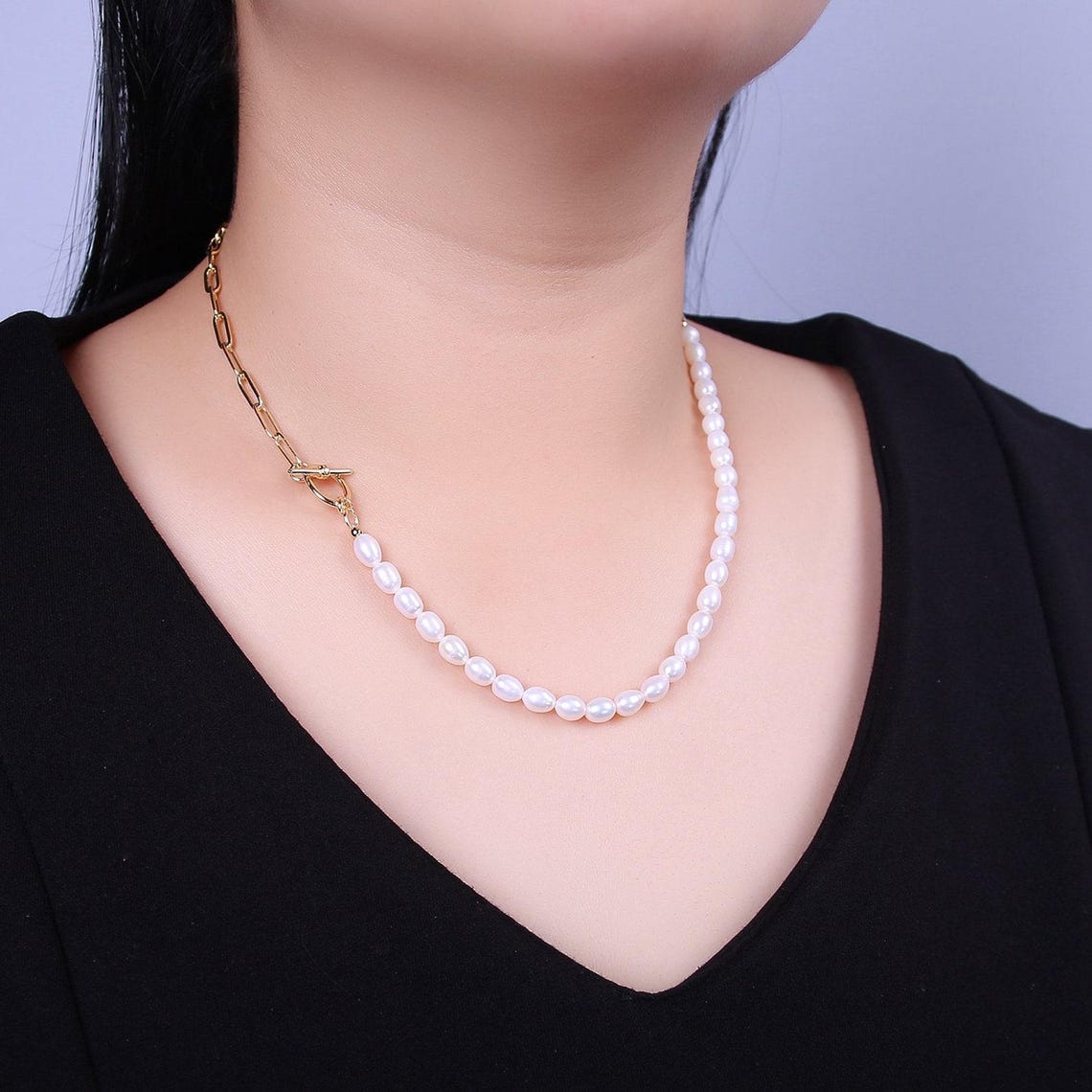 Half Beaded Half Chain Necklace in 18k Gold Fill | Layer Necklace Paper ...