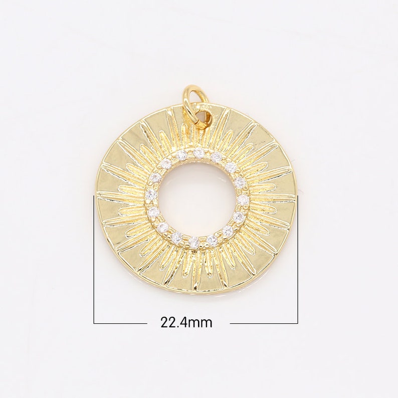 Sunburst Round Gold Coin Charm Gold Sun Ray Radiance Size 22.4 | Etsy