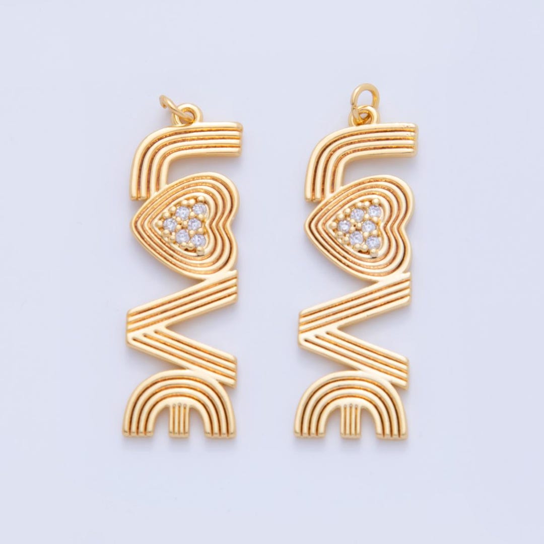 Dainty LOVE Charm 18k Gold Filled Groovy Love Script Pendant for Retro ...