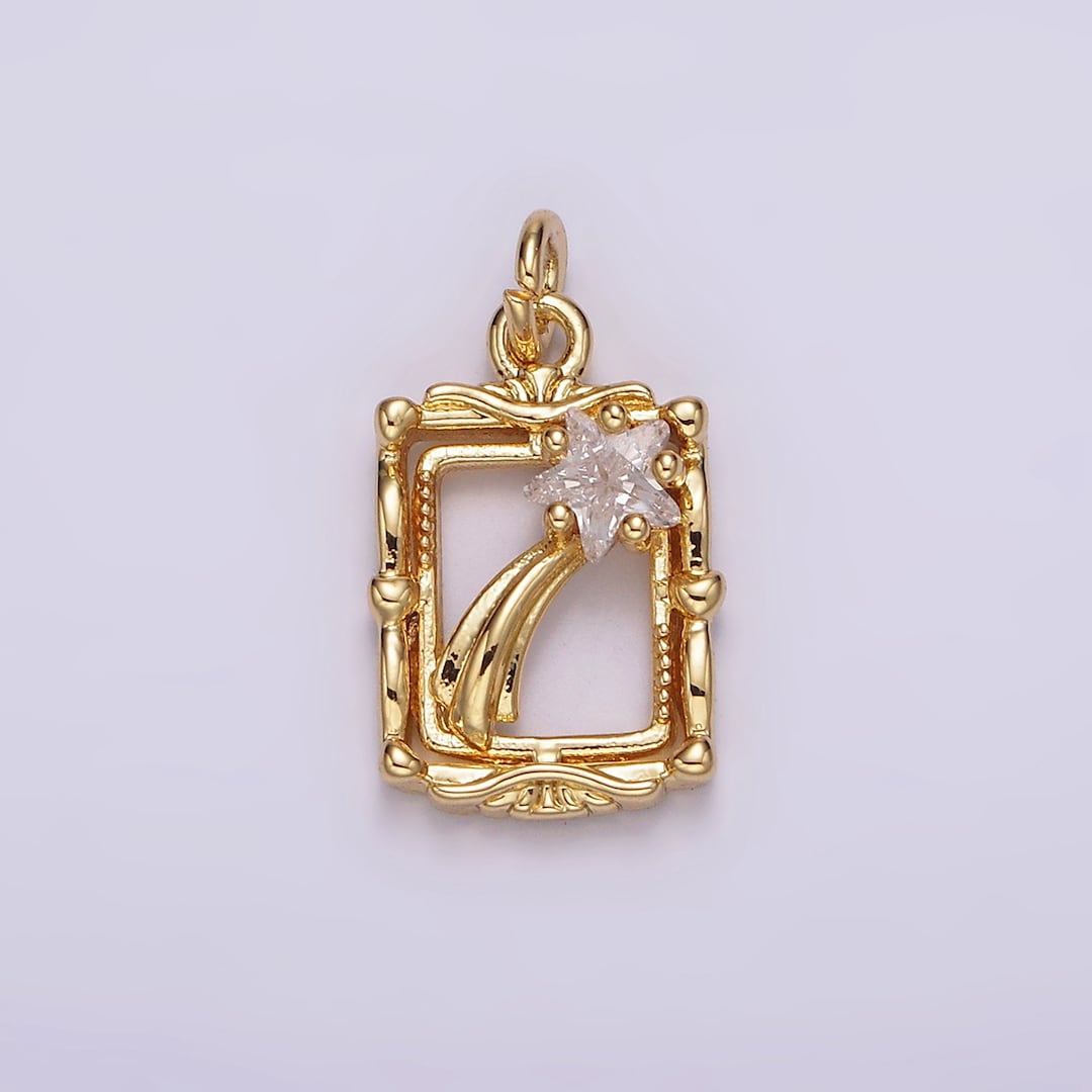 14K Gold Filled Celestial Shooting Star Artisan Open Frame Charm for Bracelet Necklace Pendant ...