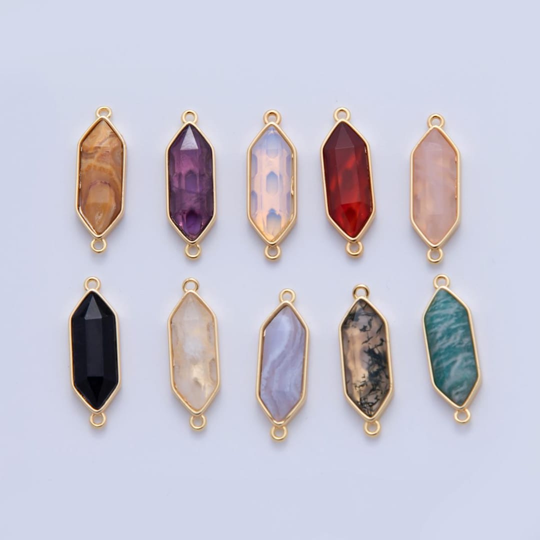 18K Gold Filled Natural Faceted Gemstone Hexagon Charm Connector for ...
