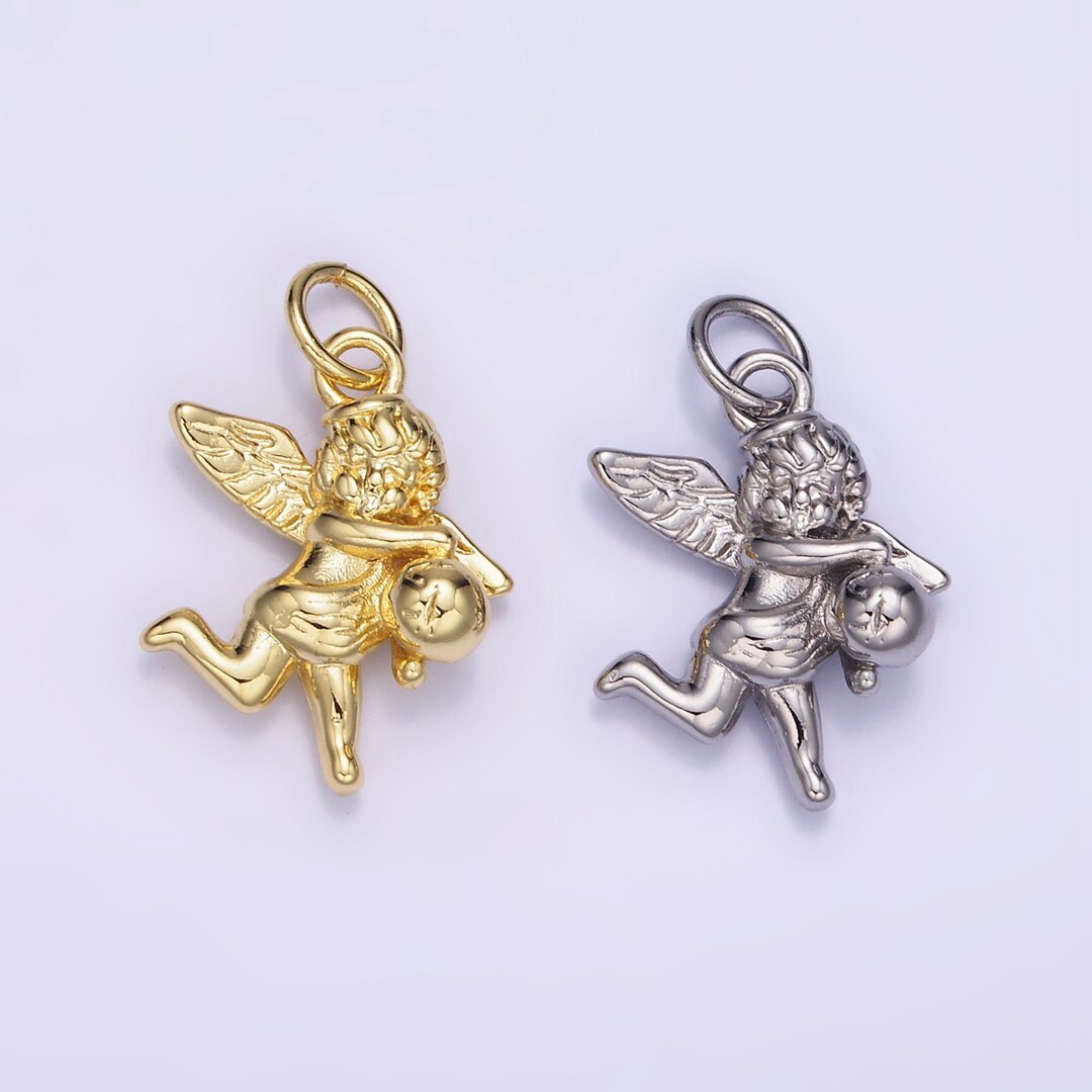 14K Gold Filled Ball Running Cherub Baby Angel Charm in Gold & Silver W ...