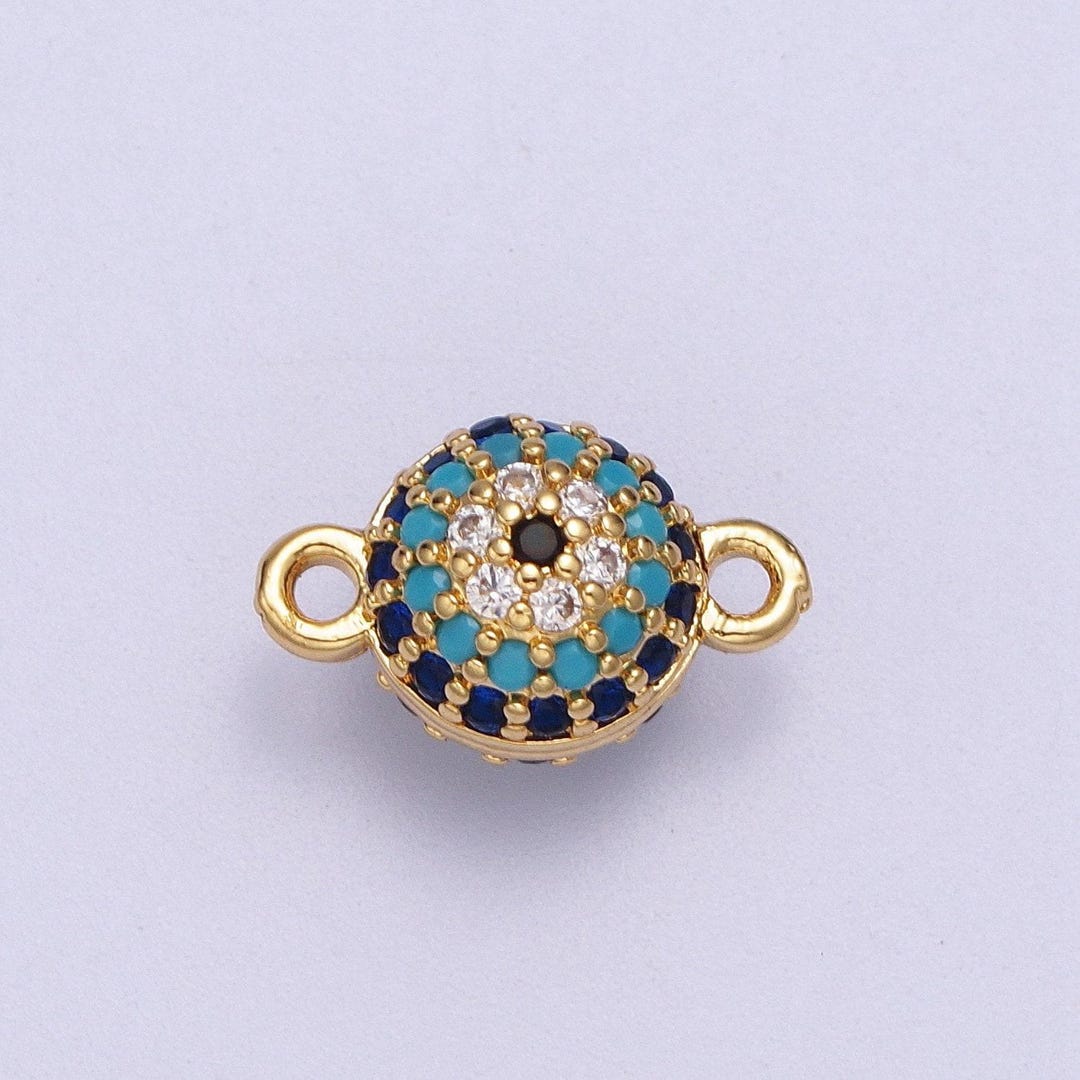 Round 24k Gold Filled Evil Eye Charm Connector Greek Evil Eye Link ...