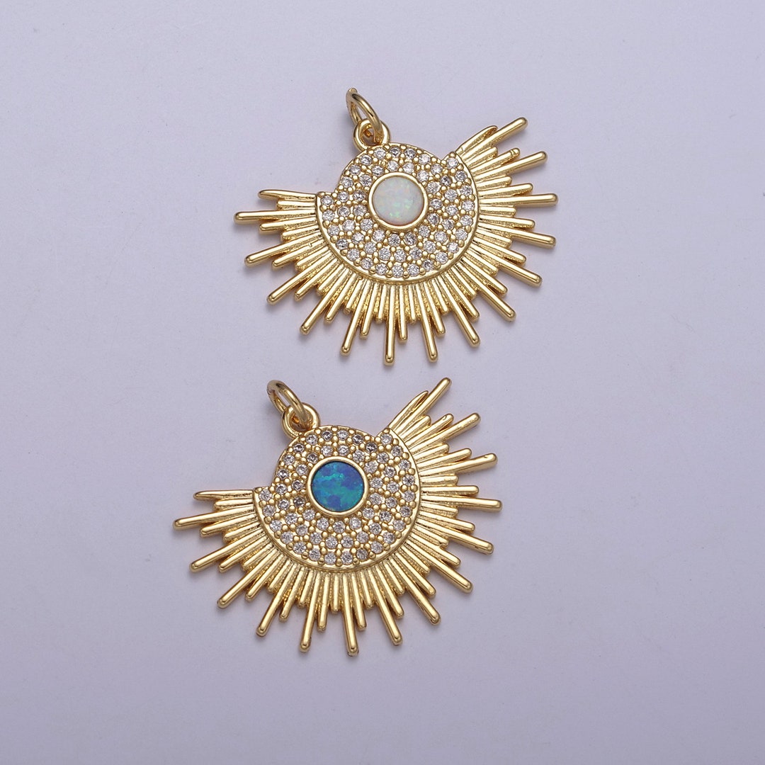 Opal Gold Sun Charm, Sunbeam Charm Sunshine, Sunburst, Sun Pendant ...