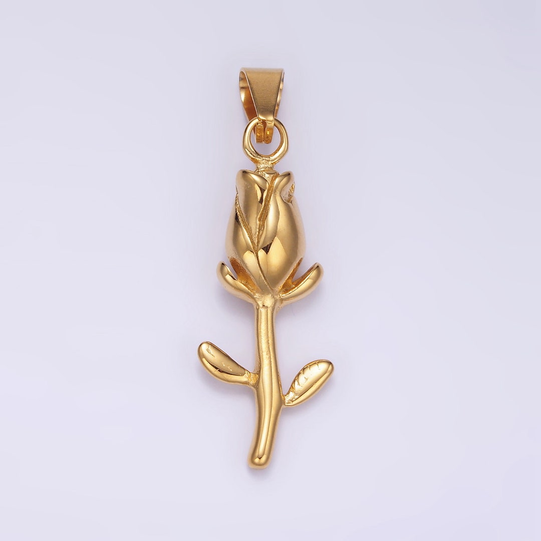 Stainless Steel Tulip Flower Pendant Dainty Gold Tulip Stems Buds Charm ...