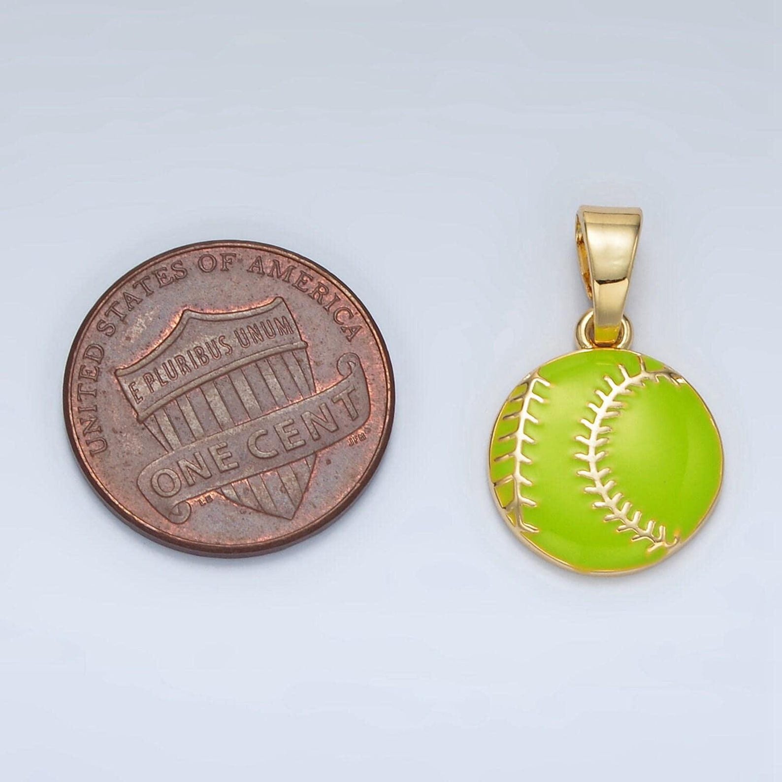 14k Gold Filed Softball Pendant Ball Charm Green Enamel Sport Ball ...