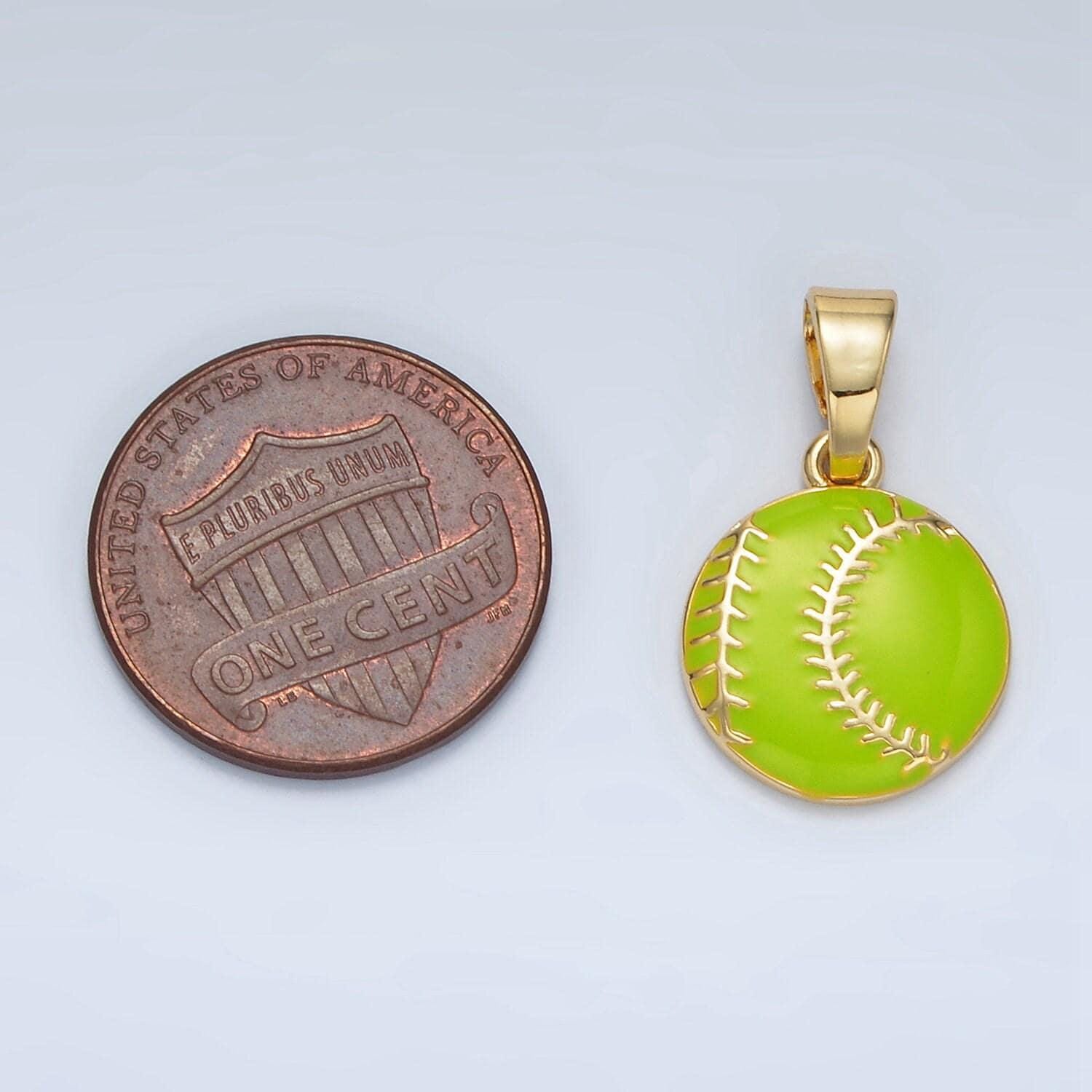 14k Gold Filed Softball Pendant Ball Charm Green Enamel Sport Ball ...