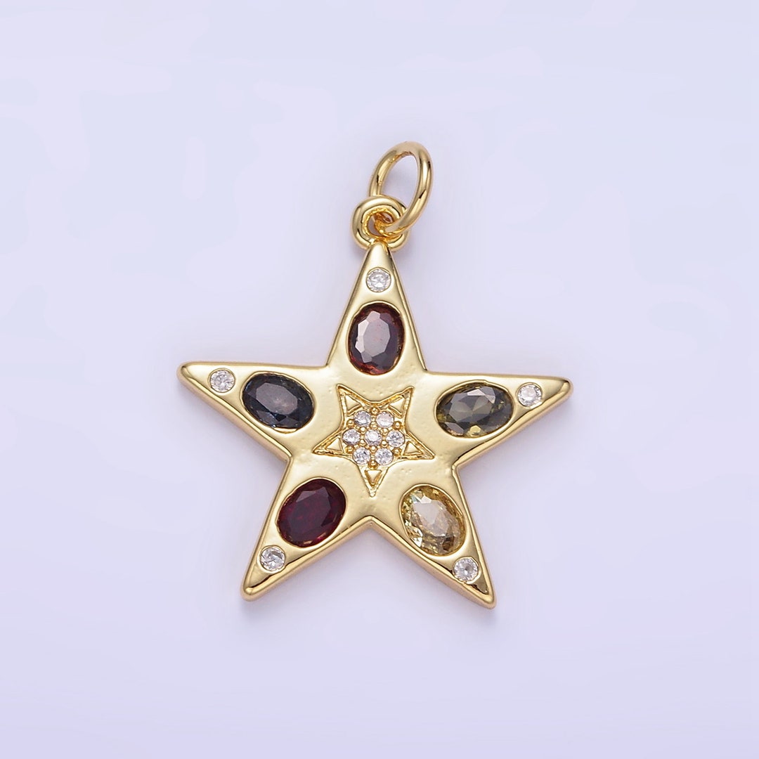 Mini Star Charms, Gold Colorful Cubic Zirconia Pendants, Cubic ...