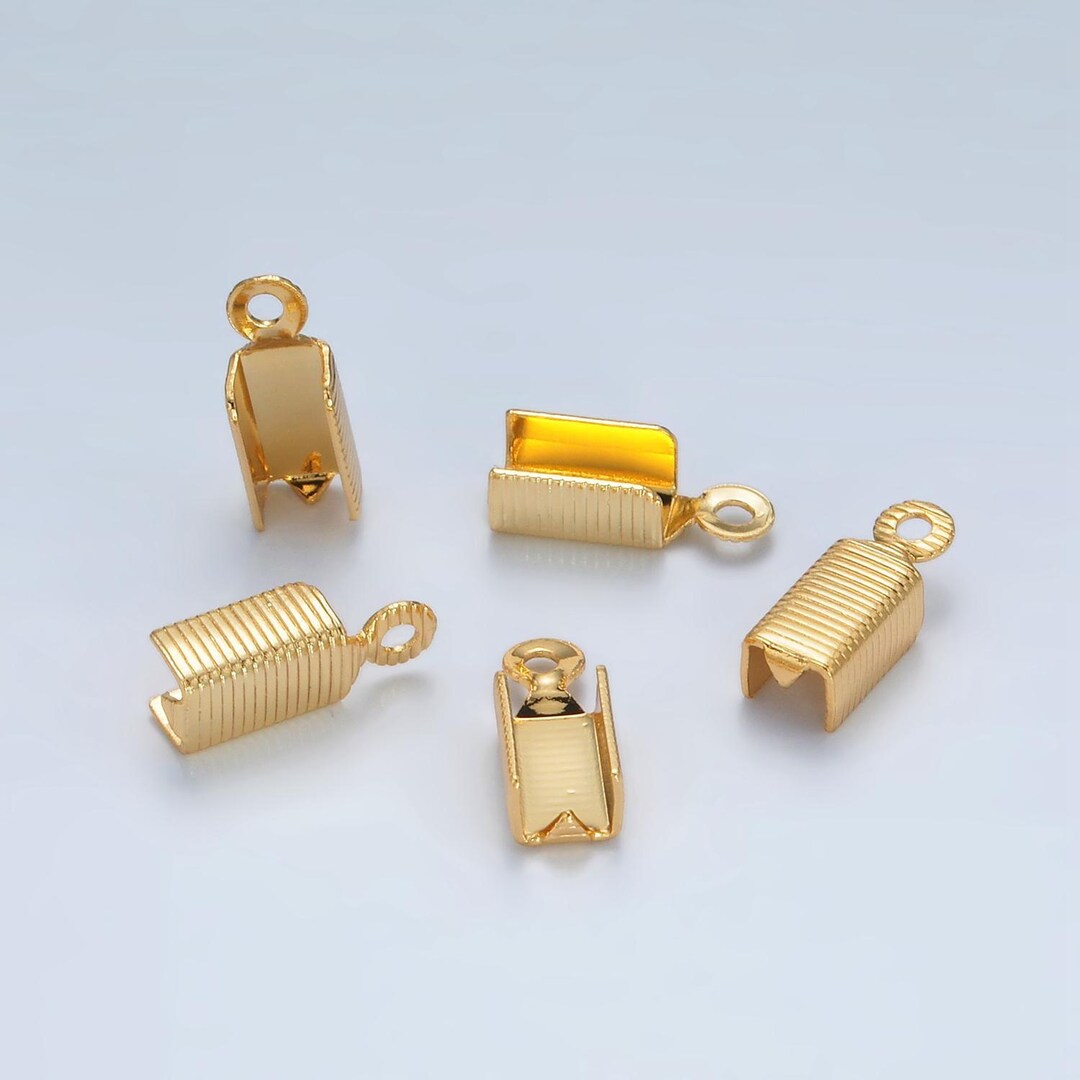 1x Mini Gold Filled Crimps Fold Over Cord Ends - Crimp End Cap Clamps ...