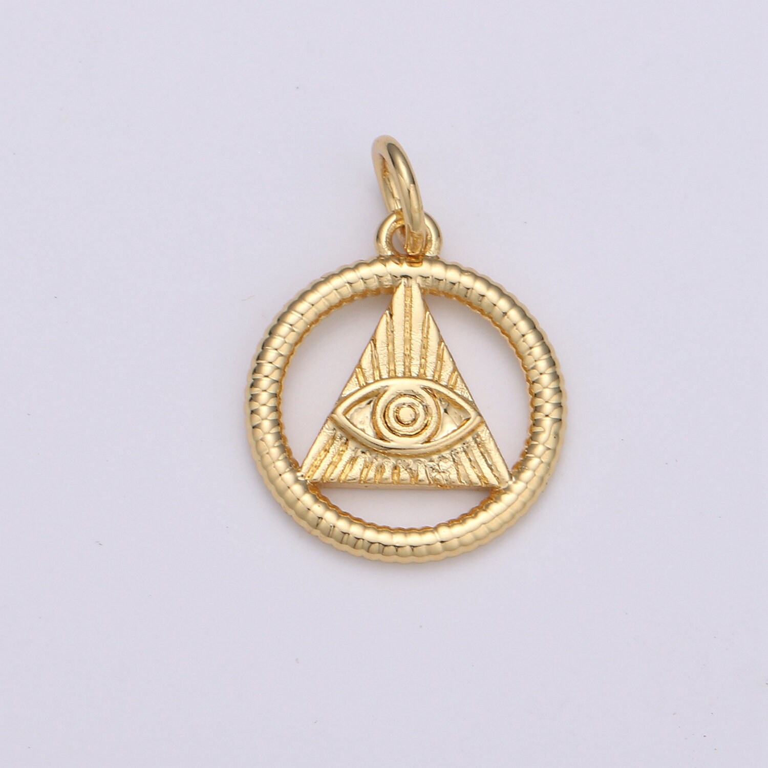 24k Gold and Silver Evil Eye Triangle Charm Circle Evil Eye - Etsy