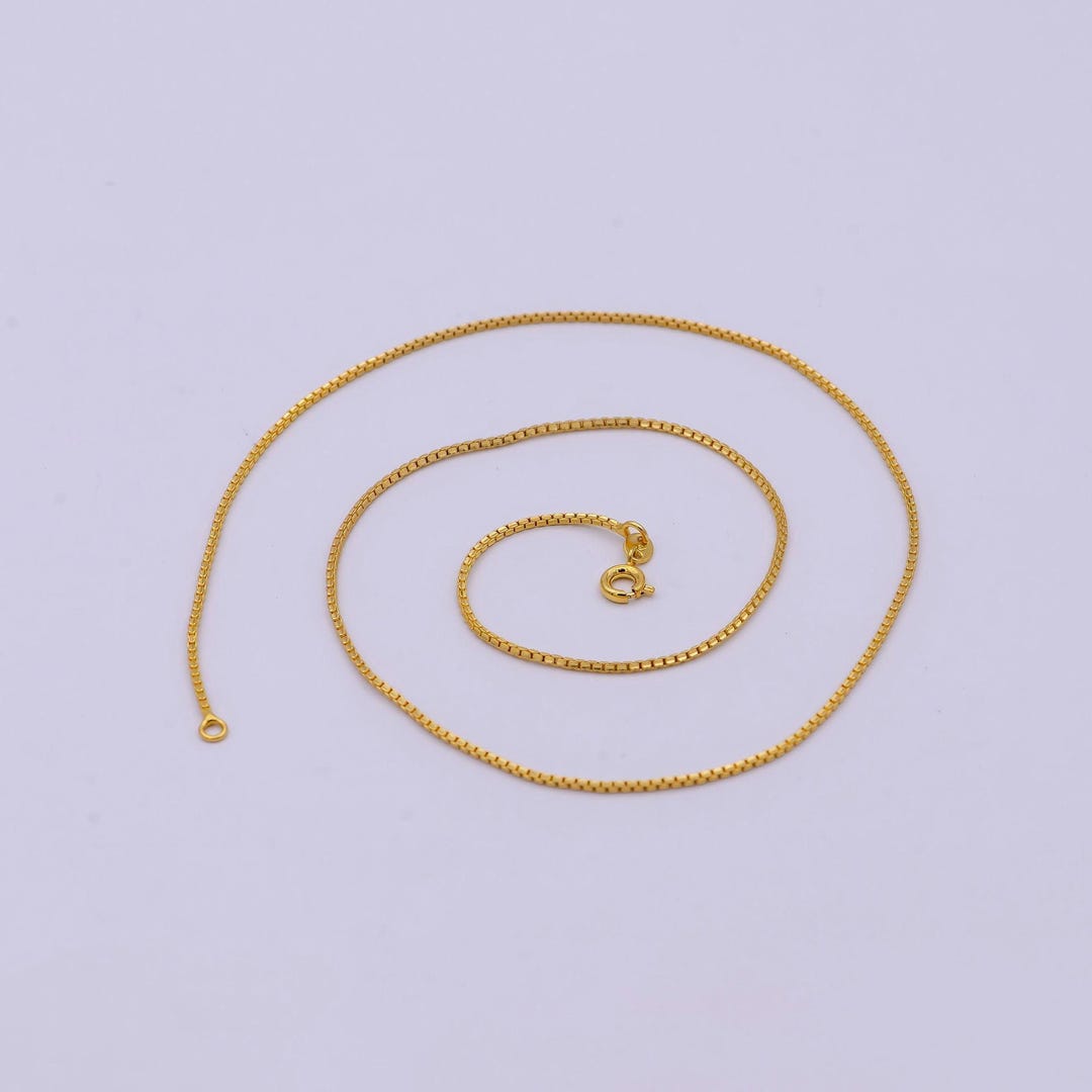 24k Gold Filled Box Chain Necklace, 18 Inch, 1 Mm Gold Chain, Box Link ...