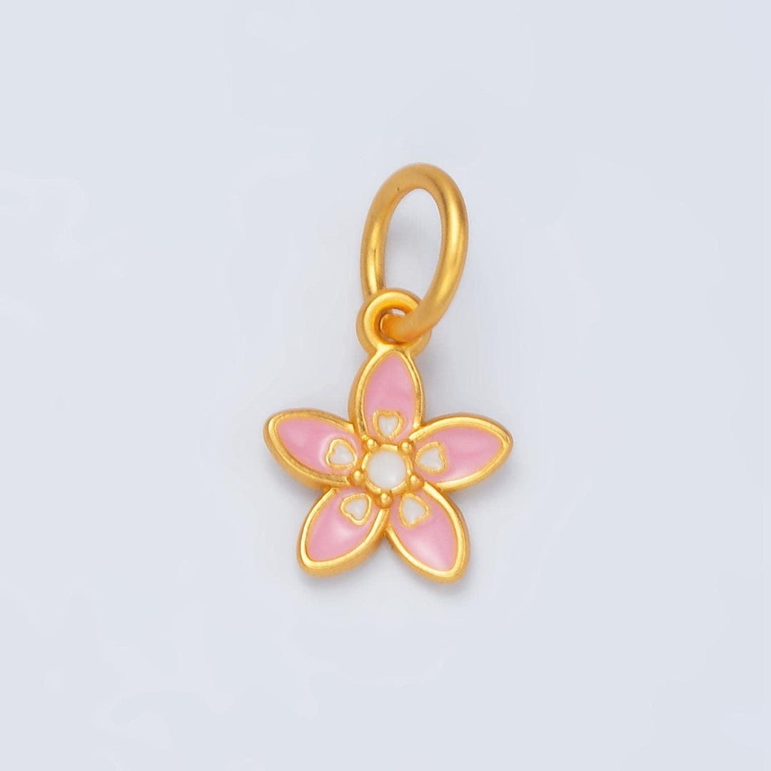 24k Gold Filled Mini Pink Heart Lily Flower, Floral Charm | M-151 - Etsy