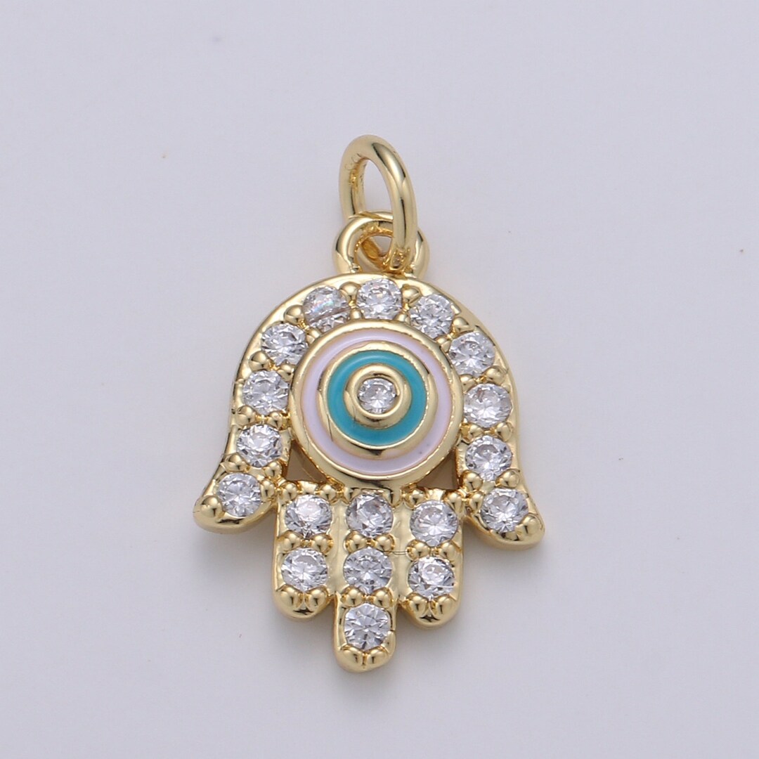 14K Gold Hamsa Hand Charm Micro Pave Charm , Hand of Fatima Jewelry ...
