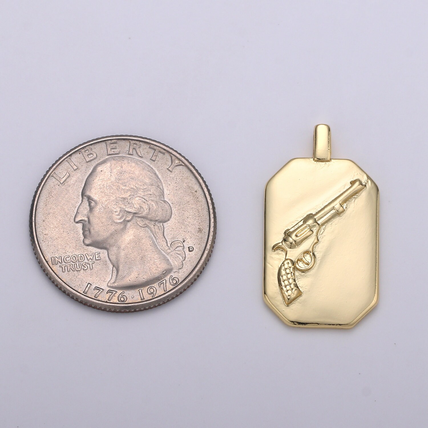 14K Gold Gun Charm Rectangle Medallion Gun Pendant Dainty | Etsy
