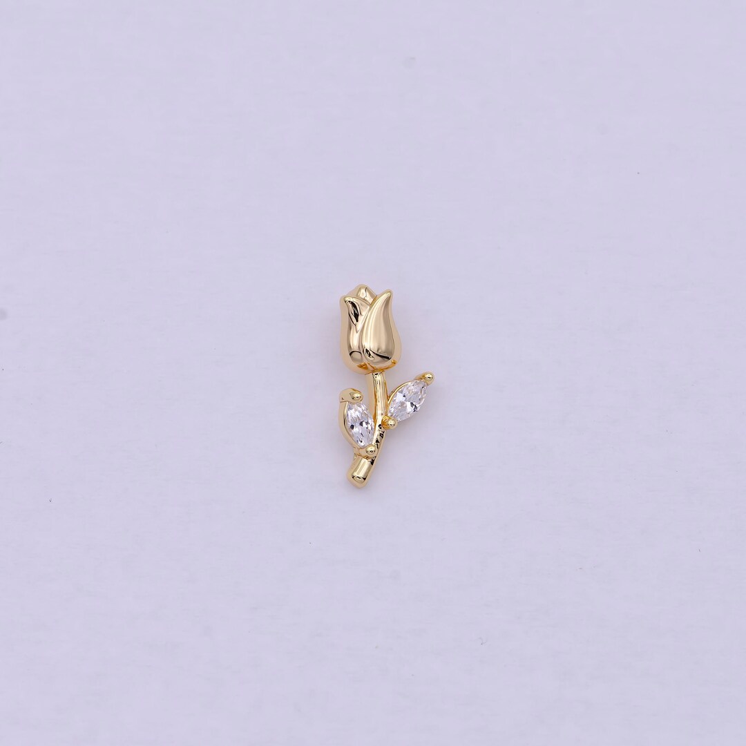 14k Gold Filled Small Rose Flower Charm, Tiny Mini Rose With Stem for ...