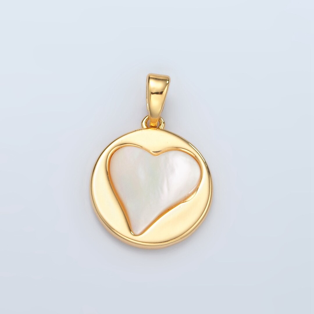 24k Gold Filled Shell Pearl Charm Heart Charms Pendant for Bracelet ...