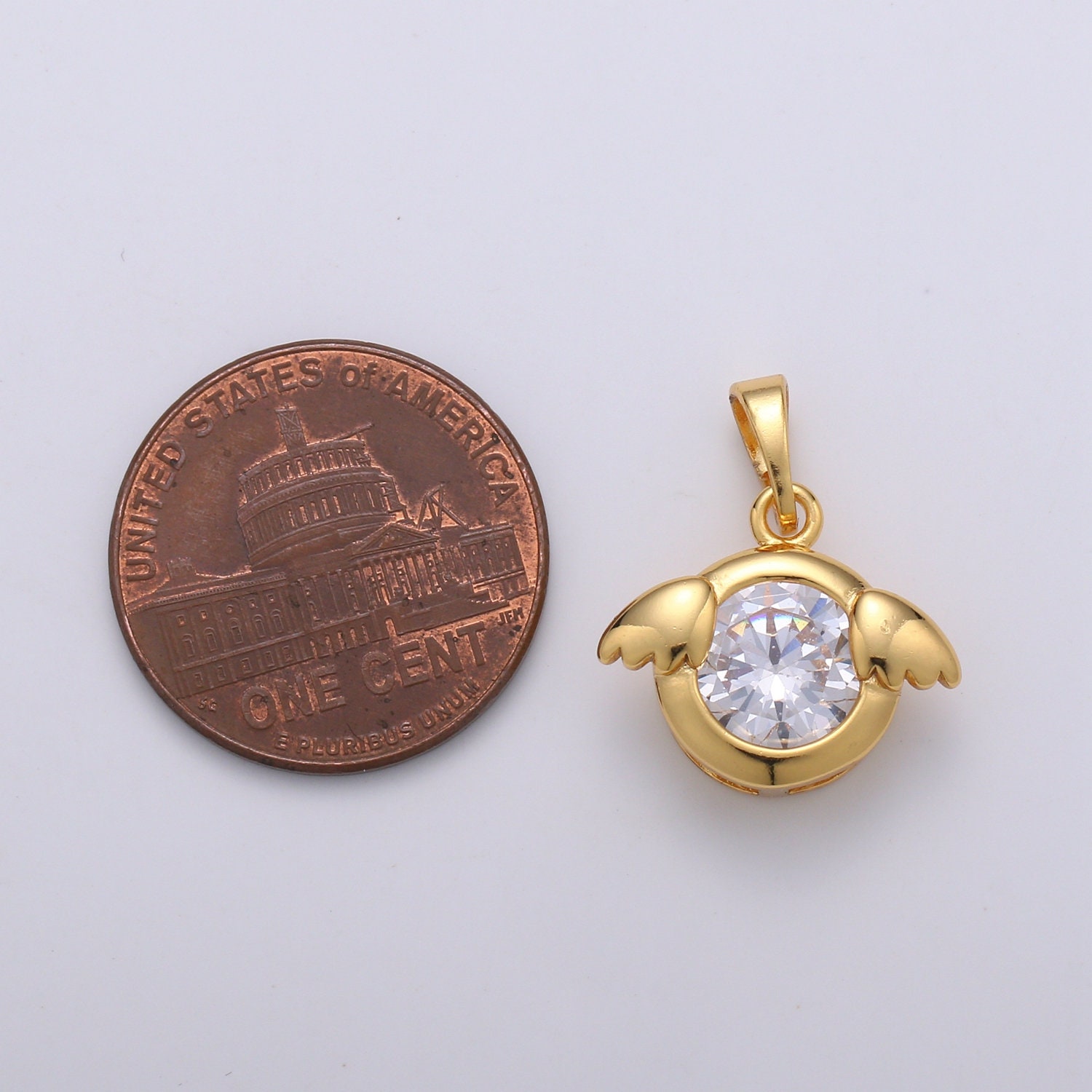 Wing Wheel 24K Gold Plated Angel PendantSolitaire CZ Pendant | Etsy