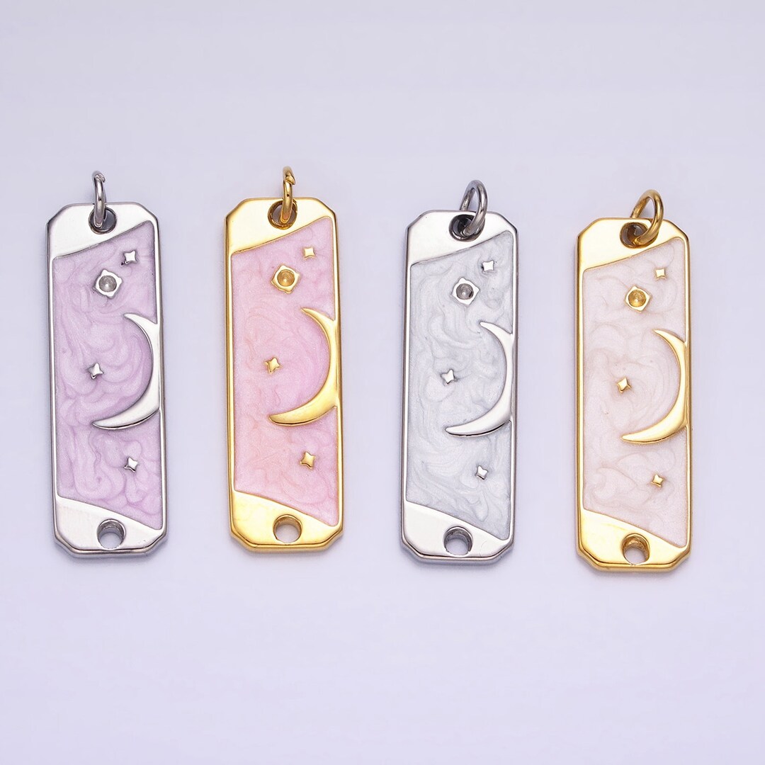 Pink Enamel Long Moon Sky Charm Silver Gold Star Galaxy Earth Day ...