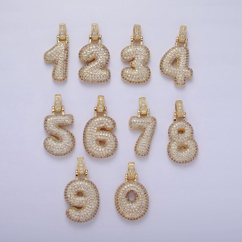 Number Charms Gold Pave - Etsy