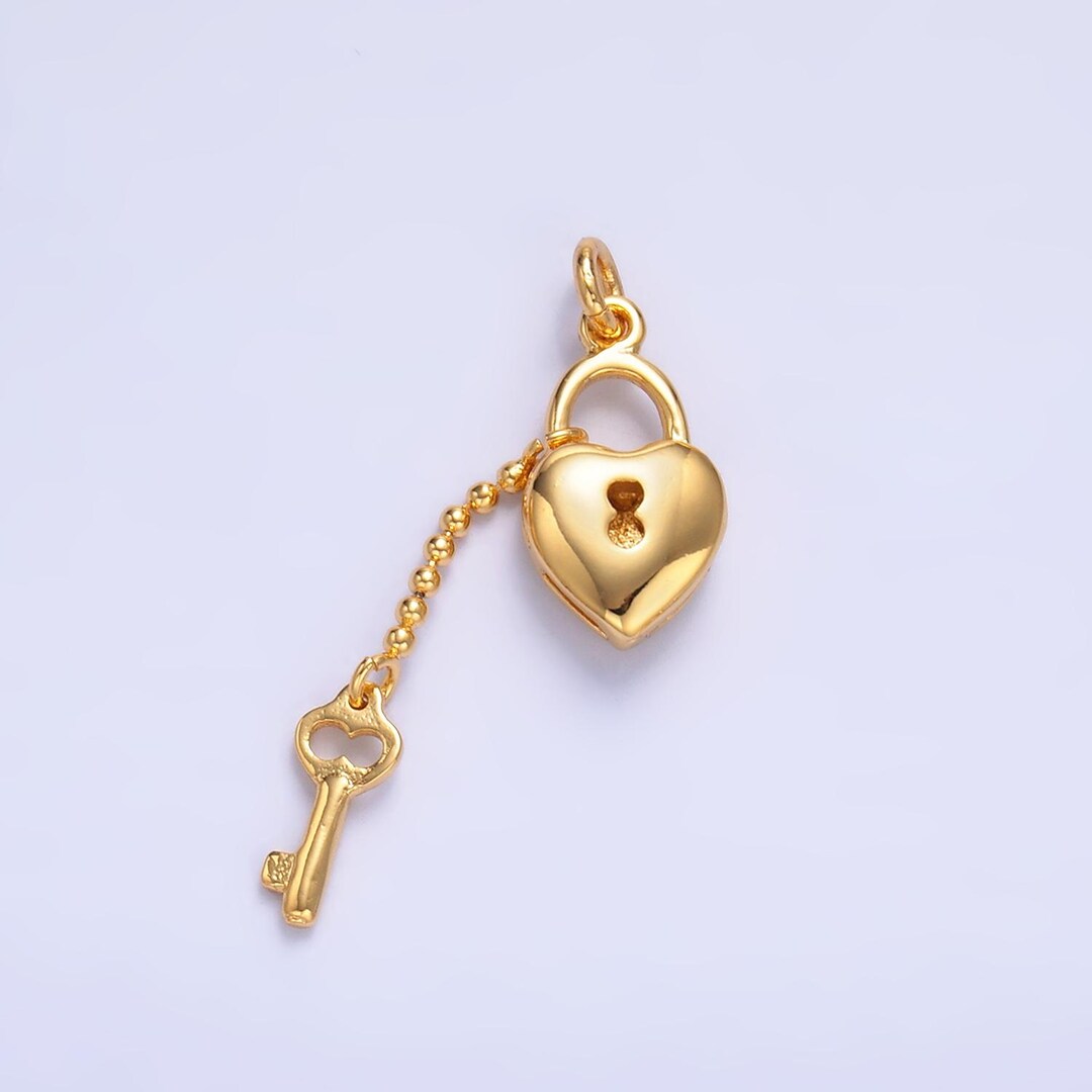 Mini Heart Lock Charms, Micro Pave Gold Padlock Charms, , Padlock ...