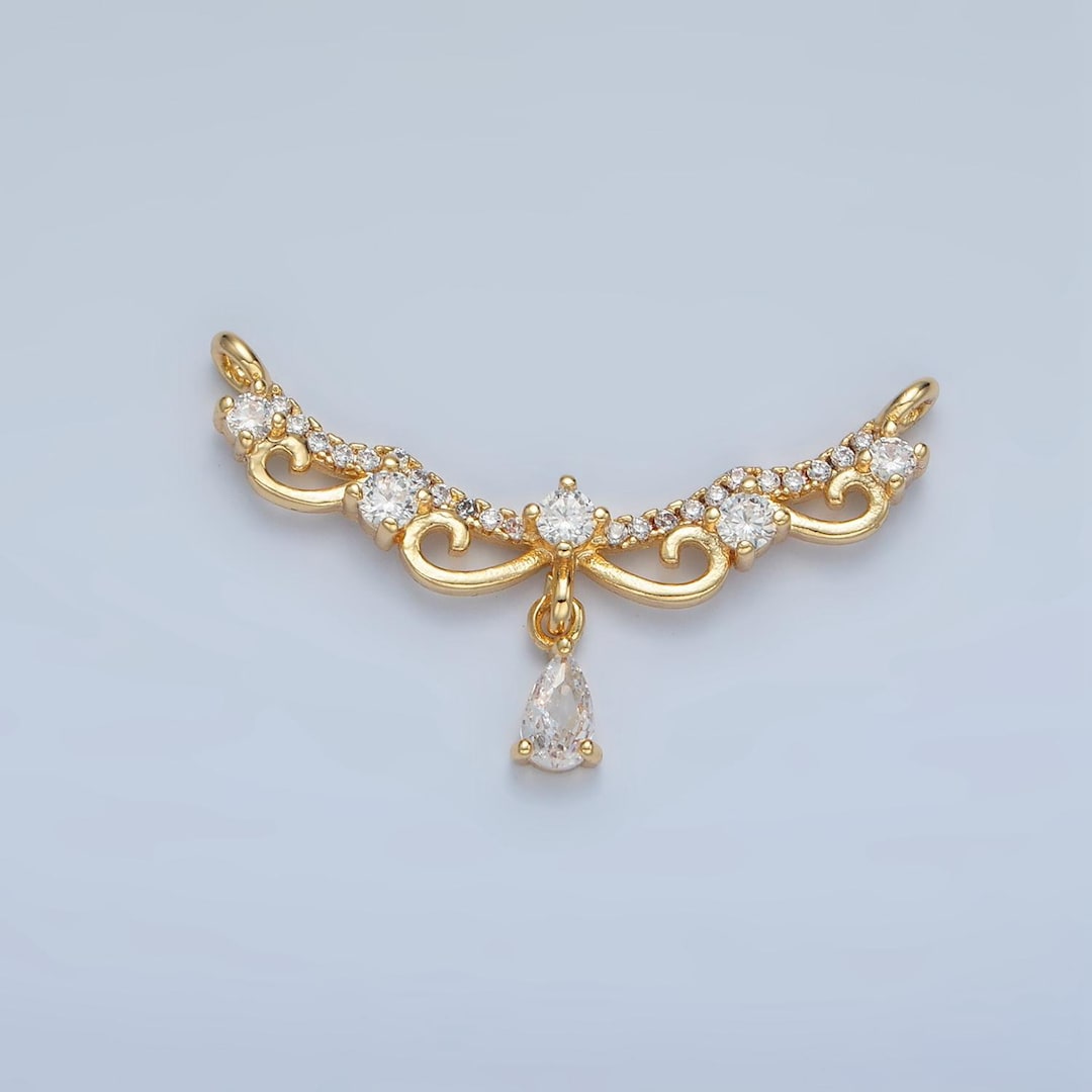 Royal Curve Micro Paved Cz & Teardrop Drop Connector | F-251 - Etsy
