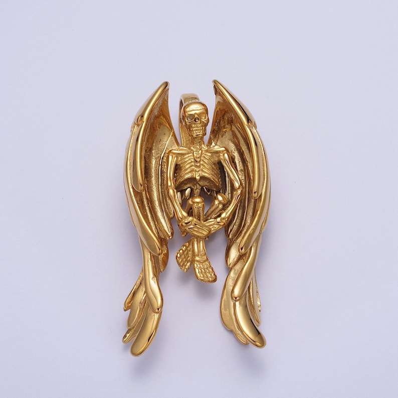 3d Gothic Skull Skeleton Angel Wing Pendant Necklace for Man - Etsy