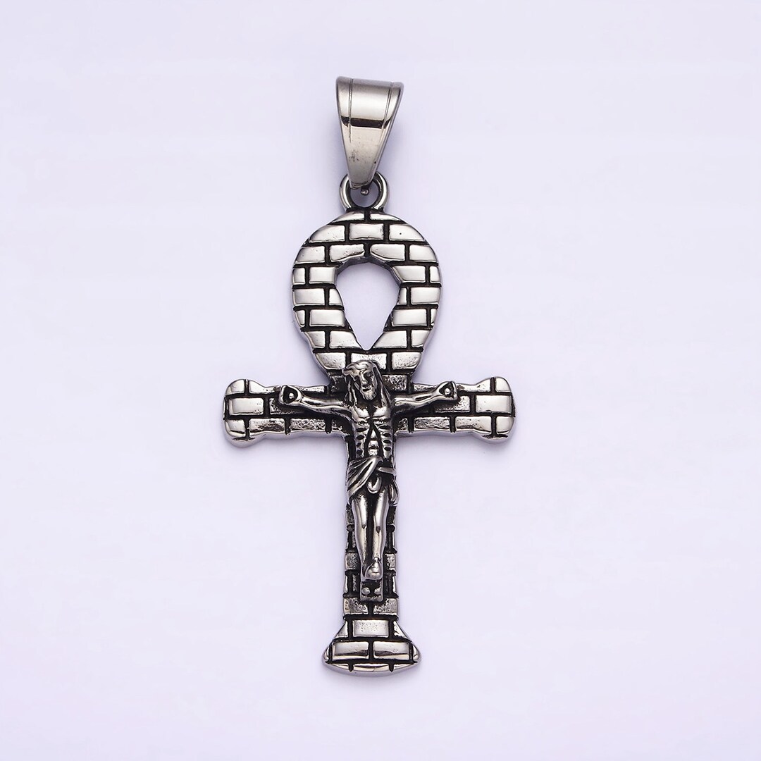 Stainless Steel Jesus Crucifix Religious Cross Brick Ankh Cross Pendant ...