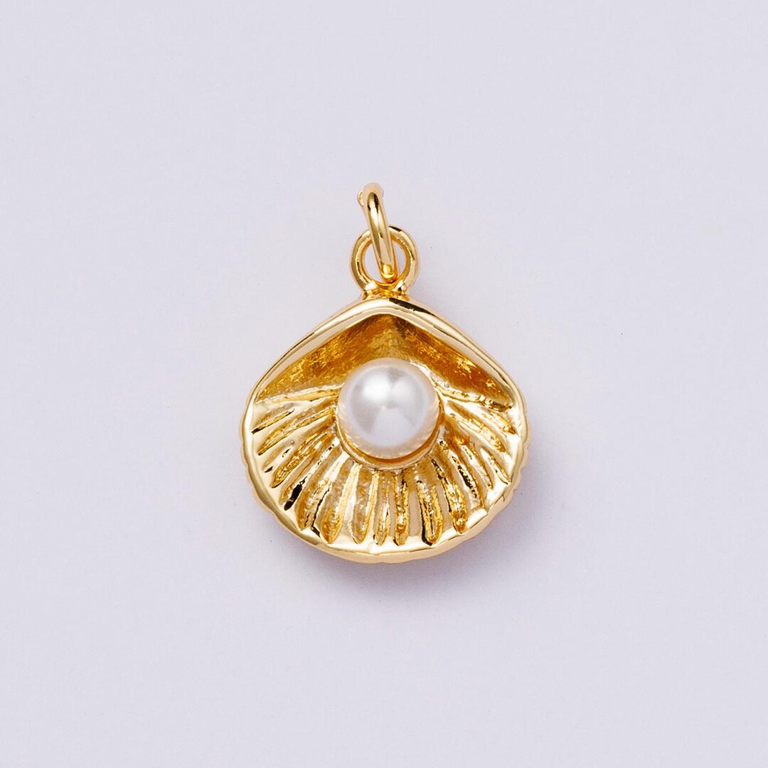 24K Gold Filled 16.1m Clam Shell Pearl Pendant Nautical Ocean Jewelry ...