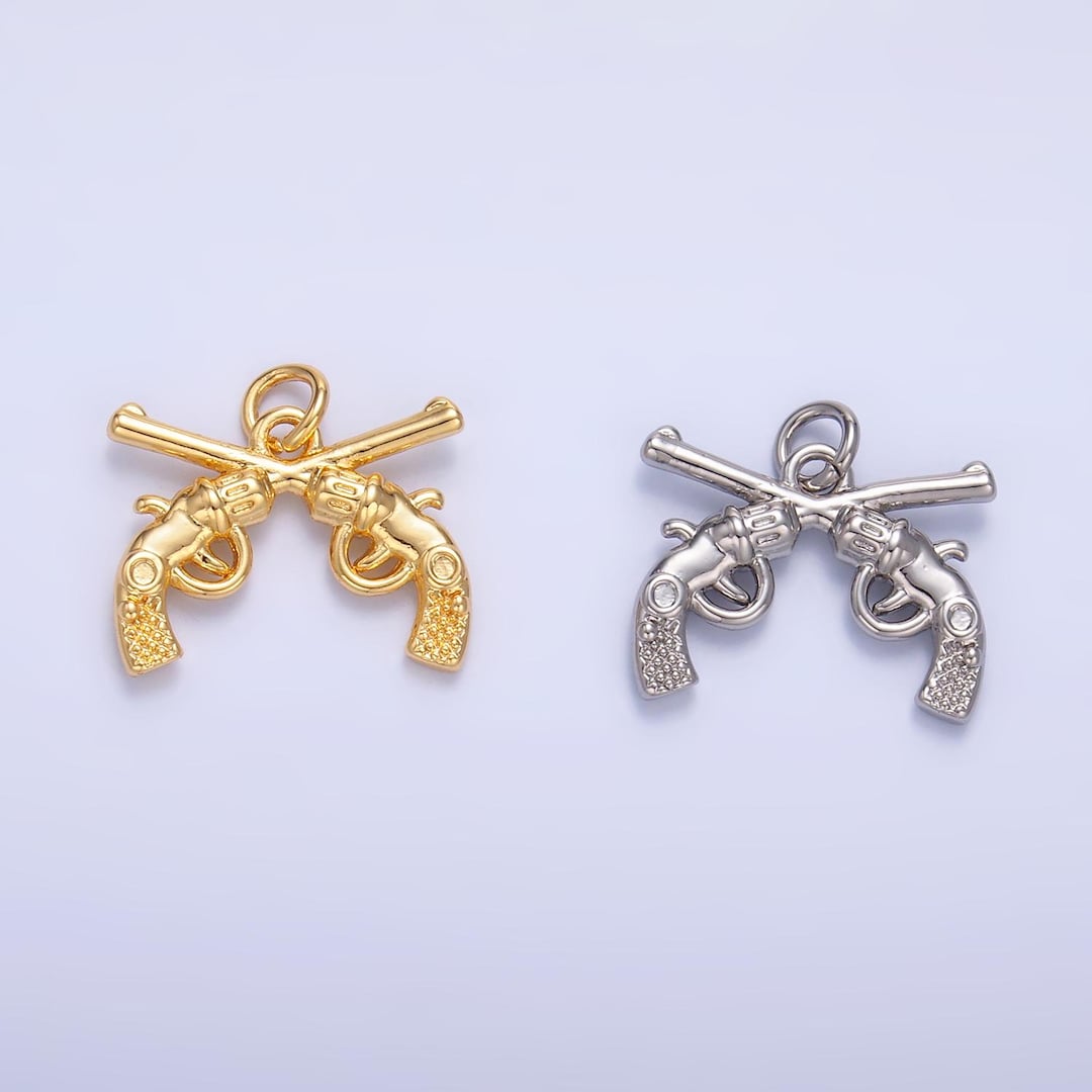 Dual Pistol Charm Gold Revolver Charm Pendant Western Cowboy Gun Charm ...