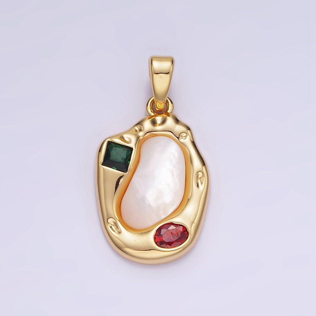 Dainty Abstract Charm 14k Gold Filled Oval Pear Charm With Colorful Cz ...