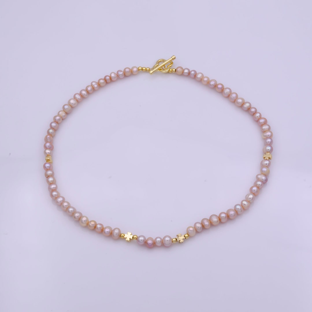 Peach Pearl Necklace, Fresh Water Pearl Baroque Chain Choker Necklace ...