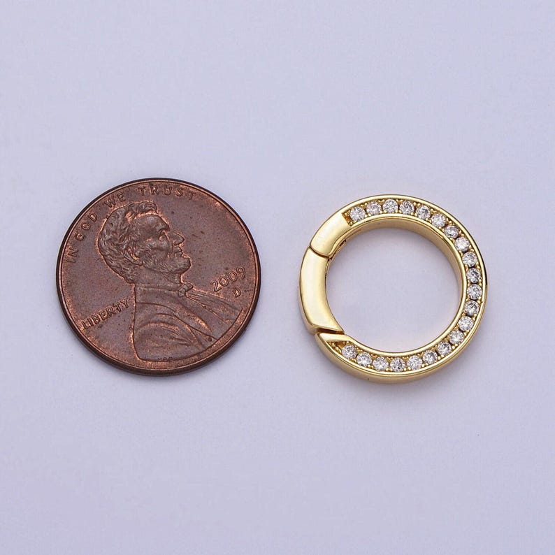 Micro Pave Cz Gold Spring Gate Ring, 18mm Push Gate Ring, Charm Holder ...