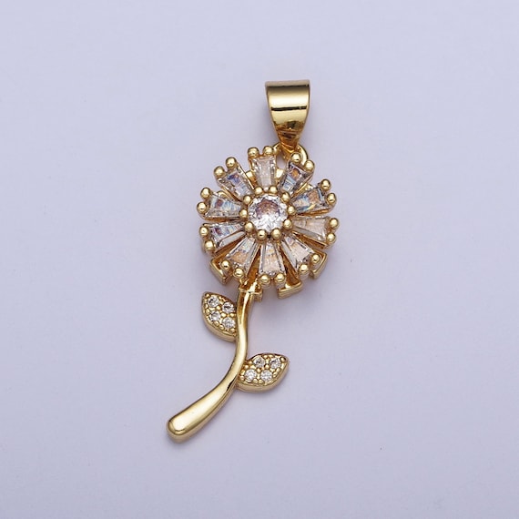 Gold Daisy Flower Pendant 24k Gold Plated Floral Micro Pave - Etsy