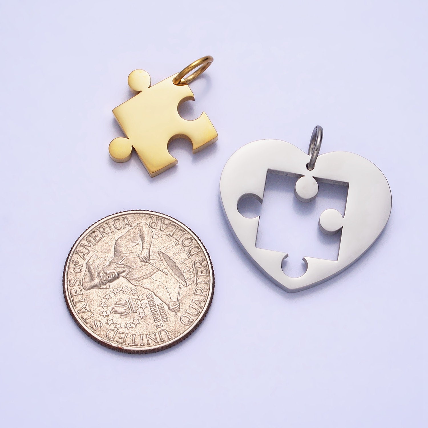 Stainless Steel Two Heart Puzzle Pieces Pendant in Silver & - Etsy