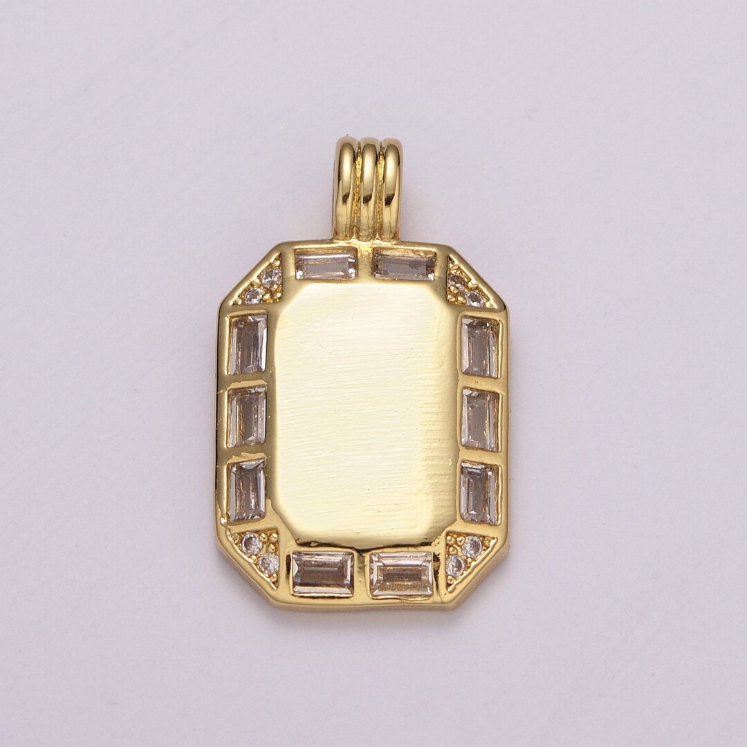 24K Gold Filled Octagon Pendant Necklace, Dainty Tag, Rectangular ...