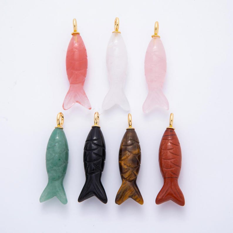 Dainty Gemstone Fish Pendant Natural Stone Sardine Fish Charm for ...