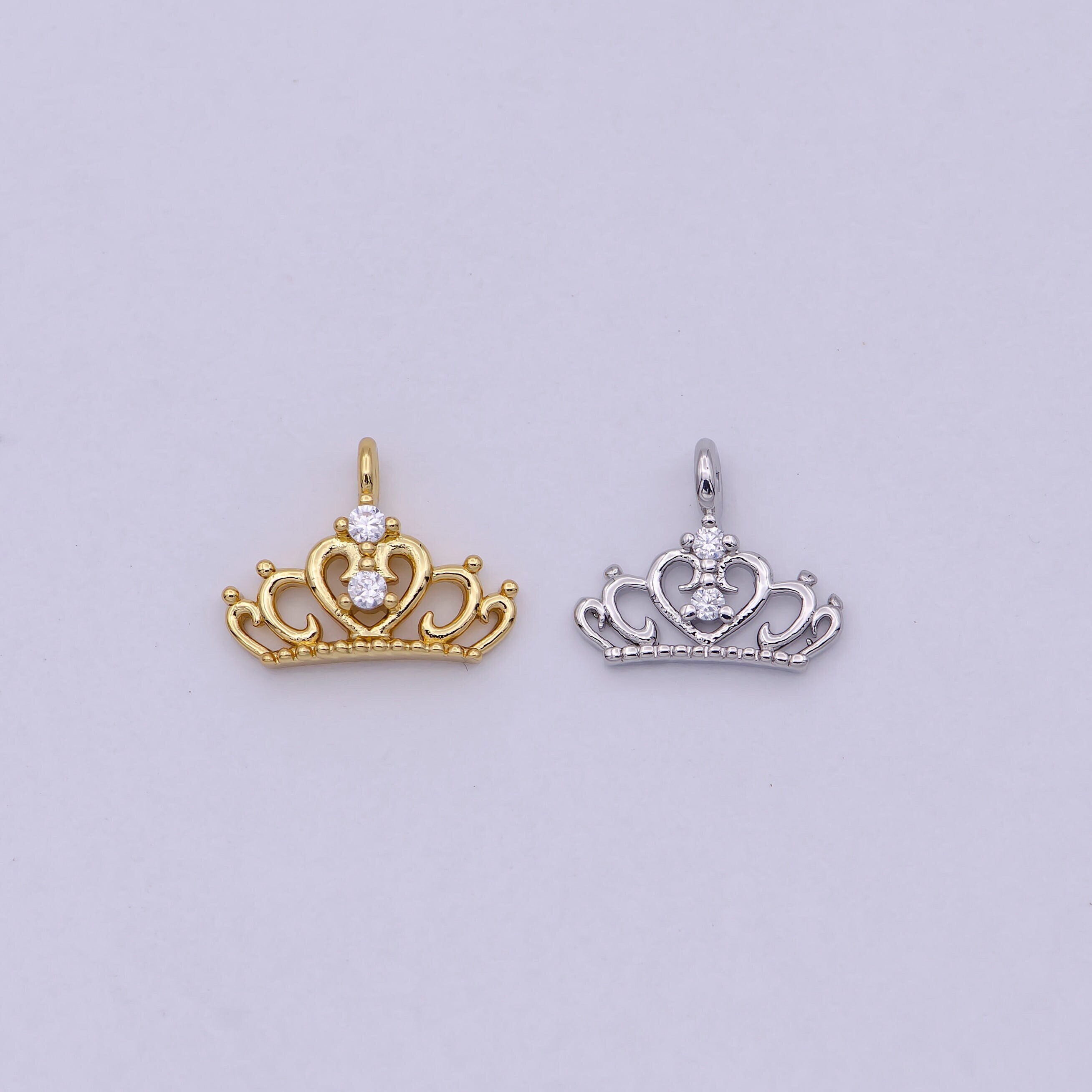 Dainty Gold/silver Tiara Charm Micro CZ Pave Princess Crown - Etsy