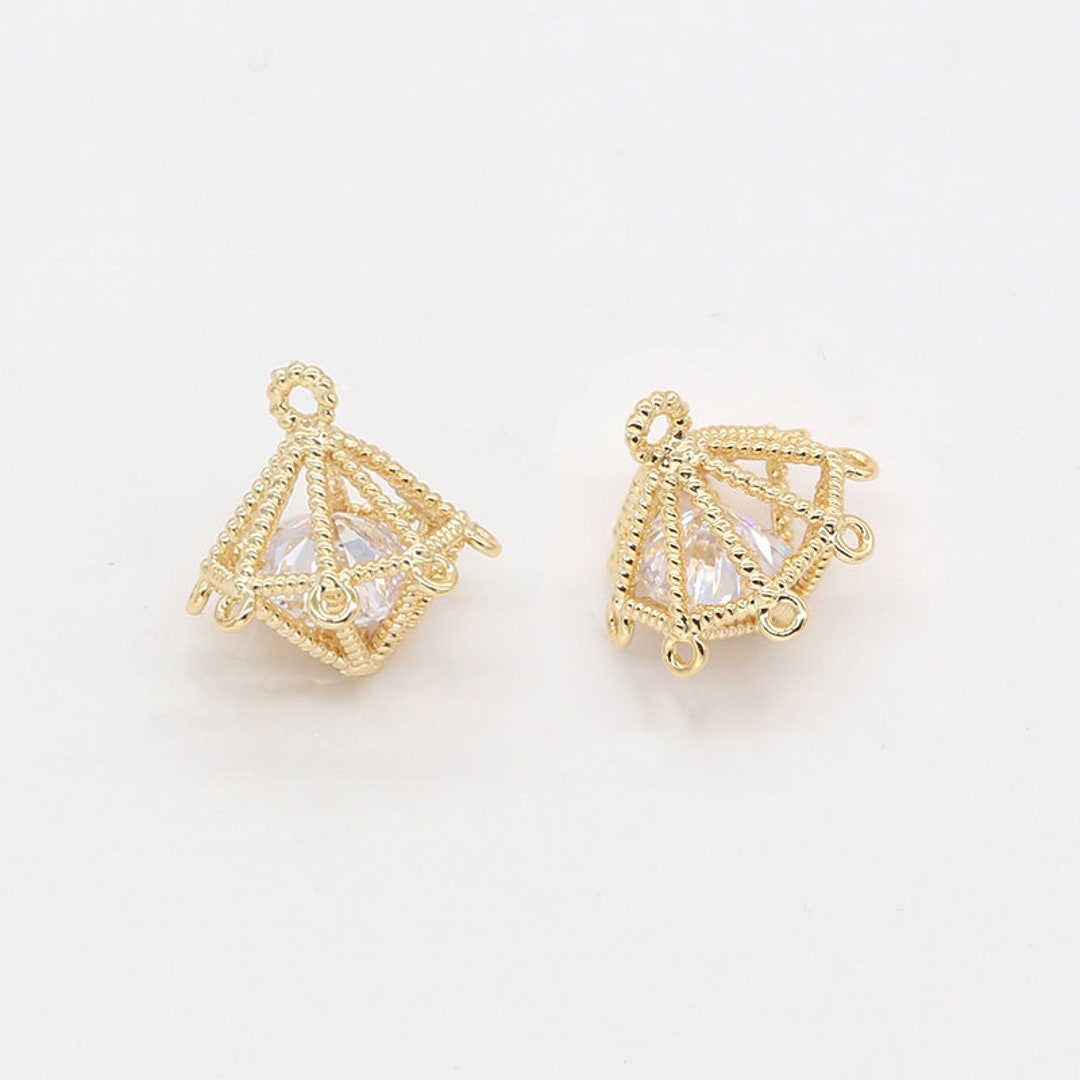 1x Gold Plated Mini Cage Pendant, Tiny Cz Dangle Charm, Spinner Charm ...