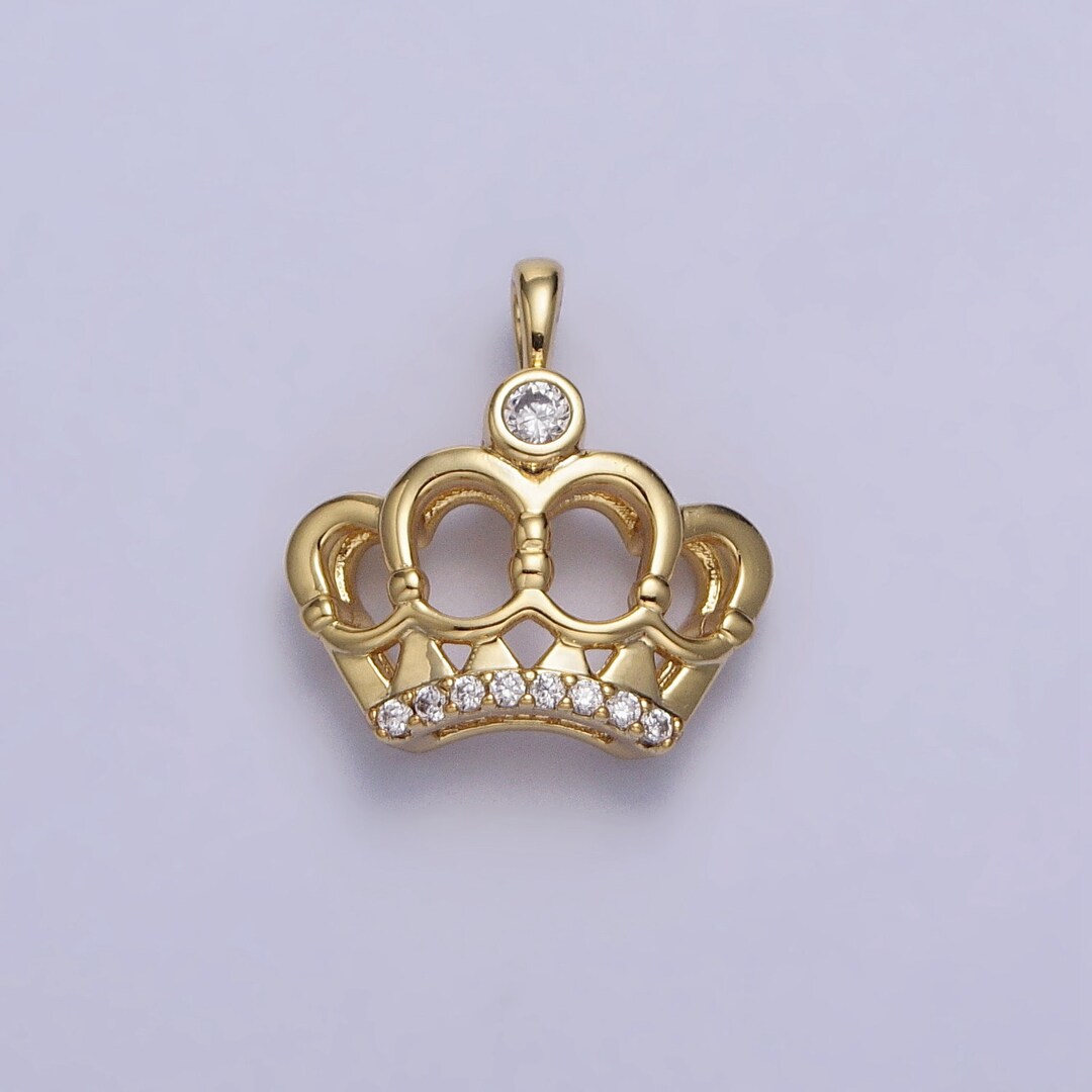 Mini 14k Gold Filled Tiara Charm, Micro CZ Pave Princess Crown Pendant ...