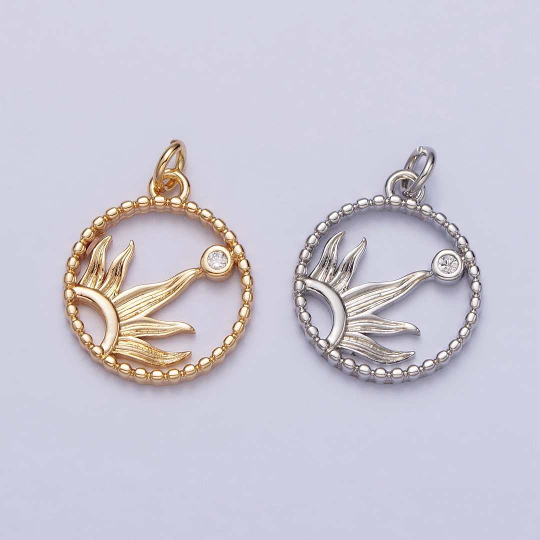 Dainty Sunshine Charm 16K Gold Filled Sun Rays Pendant, Silver Sun ...