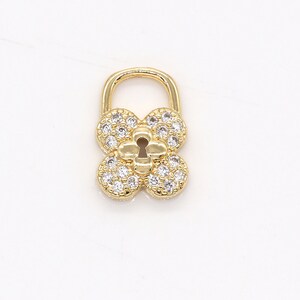 Mini Clover Lock Charms, Micro Pave Gold Padlock Charms, , Padlock ...