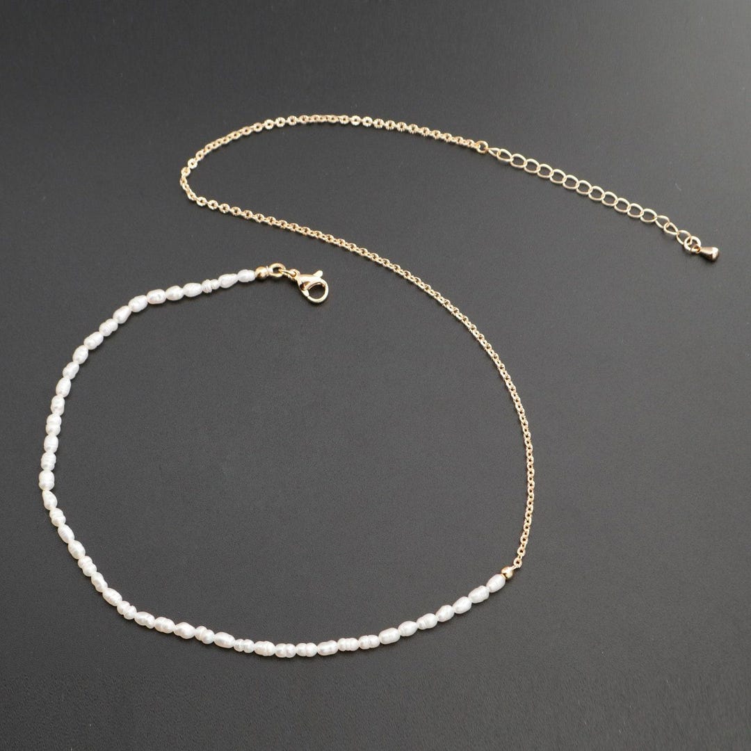 Pearl Choker Necklace, Sunburst Rolo Link Chain Necklace, Pearl ...