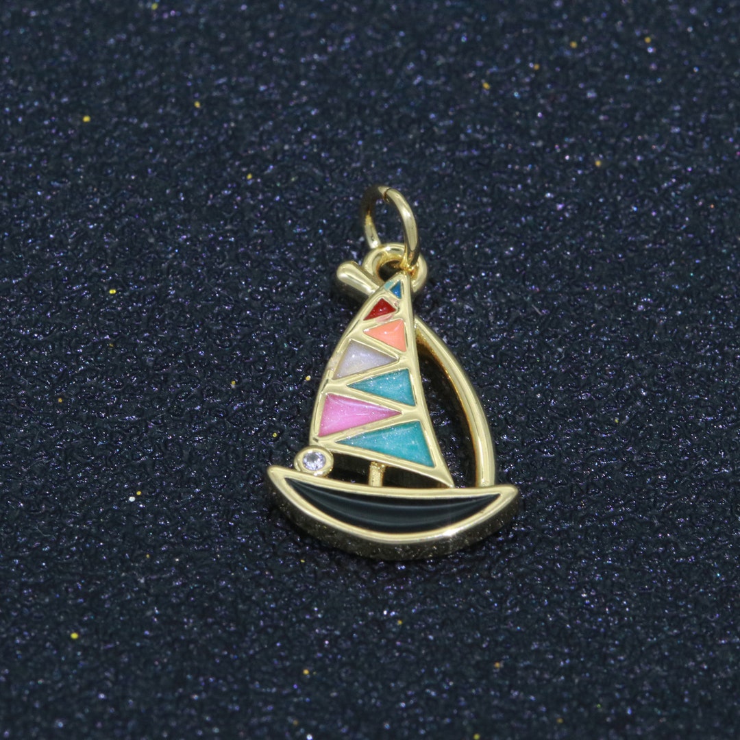 Dainty Sail Boat Charm Multi Color Enamel Gold Filled Charm for ...