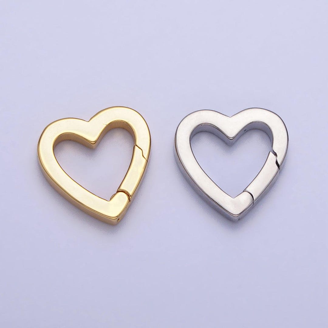 Gold Silver Spring Gate Ring Heart Clasp, Push Clip Clasp, Spring Gate ...