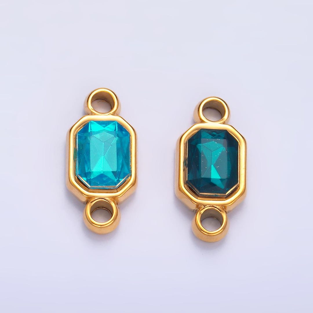 Stainless Steel Teal, Blue Multifaceted CZ Octagon Bezel Connector | F ...