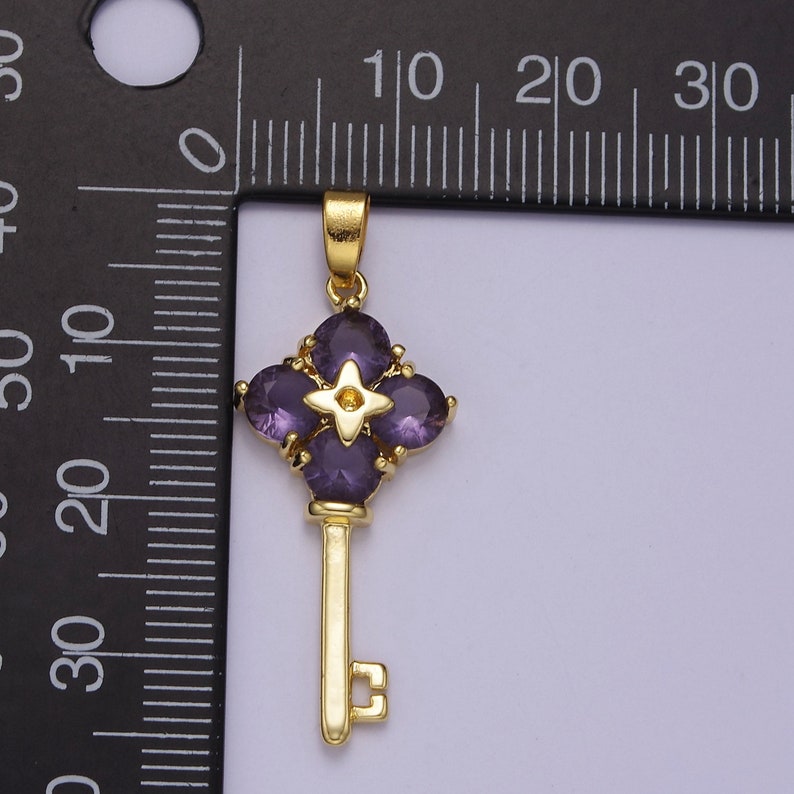Gold Amethyst Purple Daisy Flower Key Pendant Charm for - Etsy