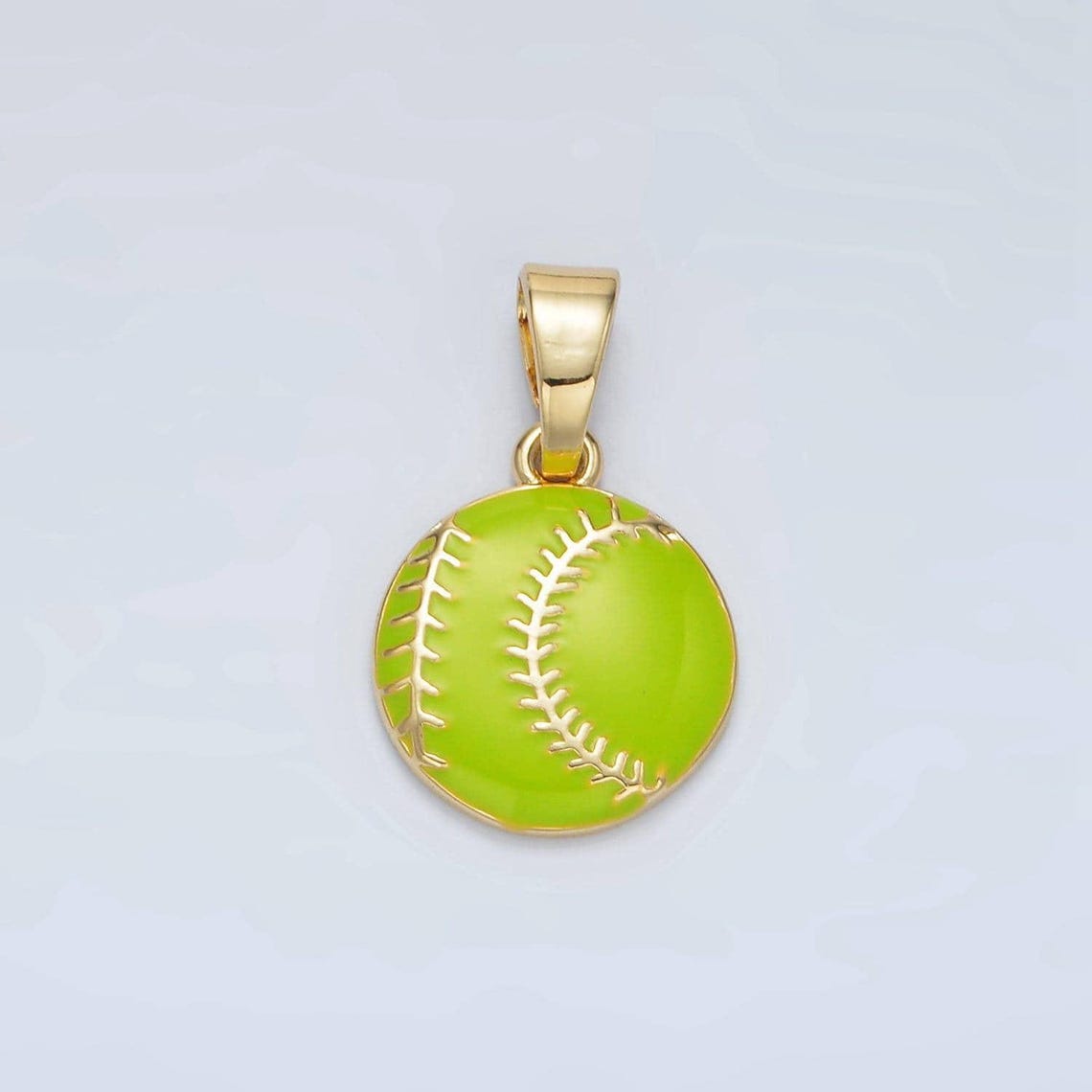 14k Gold Filed Softball Pendant Ball Charm Green Enamel Sport Ball ...