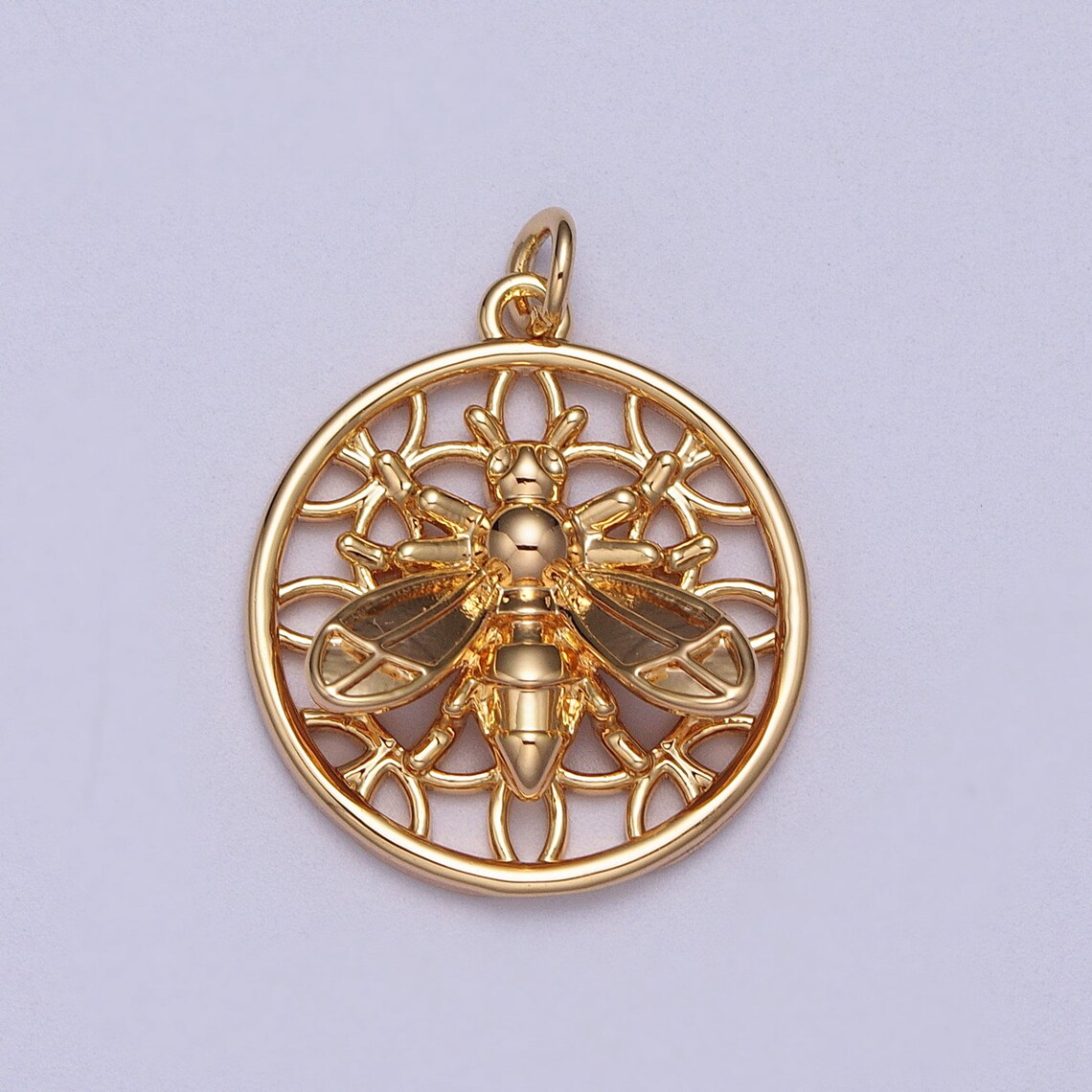 Round Gold Bee Pendant 16K Gold Filled Charm Dainty Bee - Etsy
